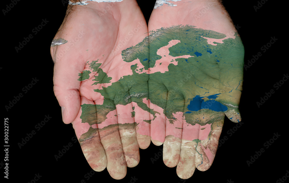 Painted Map Of Europe In Our Hands Stock Photo | Adobe Stock