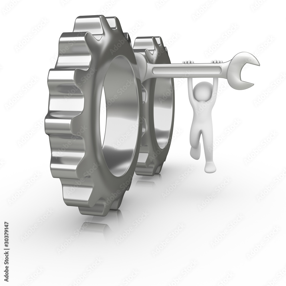 Wrench stuck between two big gears Stock Illustration | Adobe Stock
