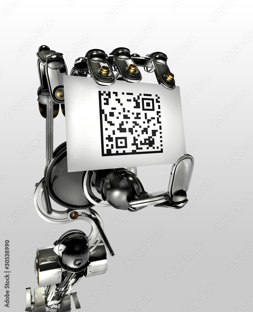 robot tenant un QR code Stock Illustration | Adobe Stock