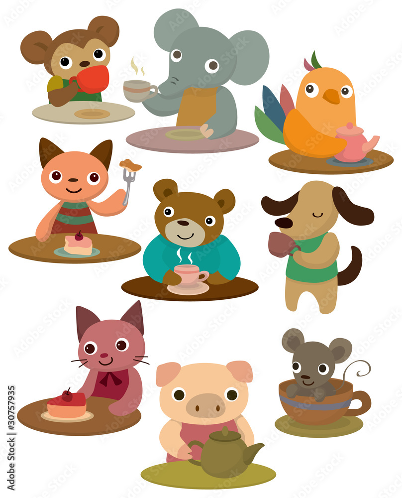 cartoon animal tea time icon Stock Vector | Adobe Stock
