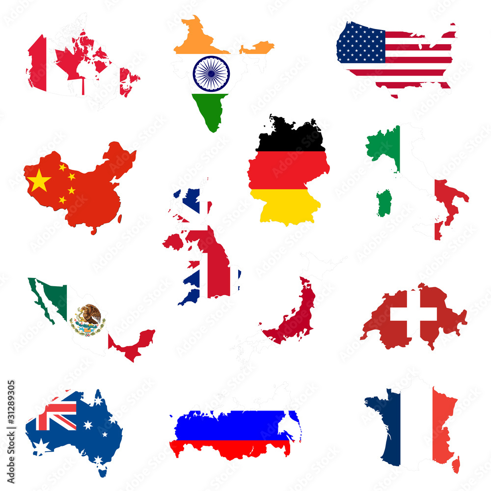 outline maps of the countries with national flags Stock Vector | Adobe ...