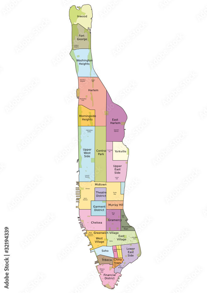 New York City Map - Manhattan districts の Stock ベクター | Adobe Stock