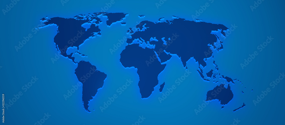 World map render 3D in blue Stock Illustration | Adobe Stock