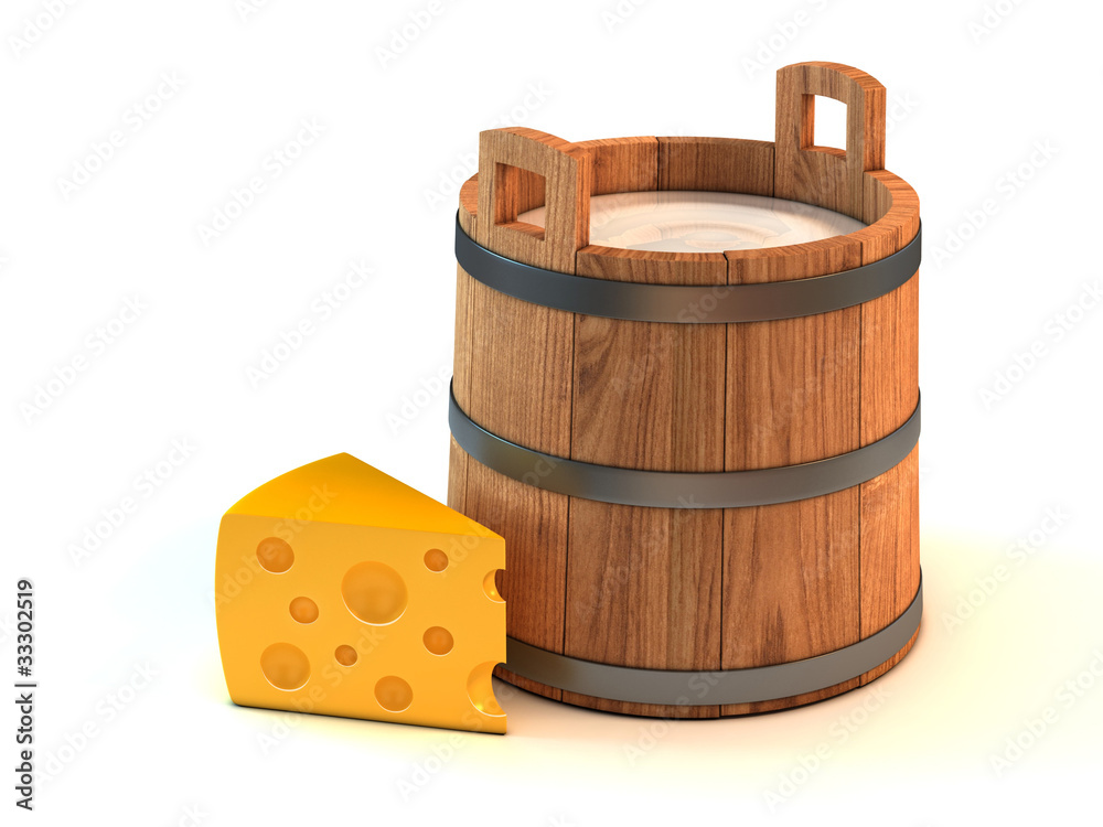 diary products - milk bucket and a piece of cheese Stock Illustration ...