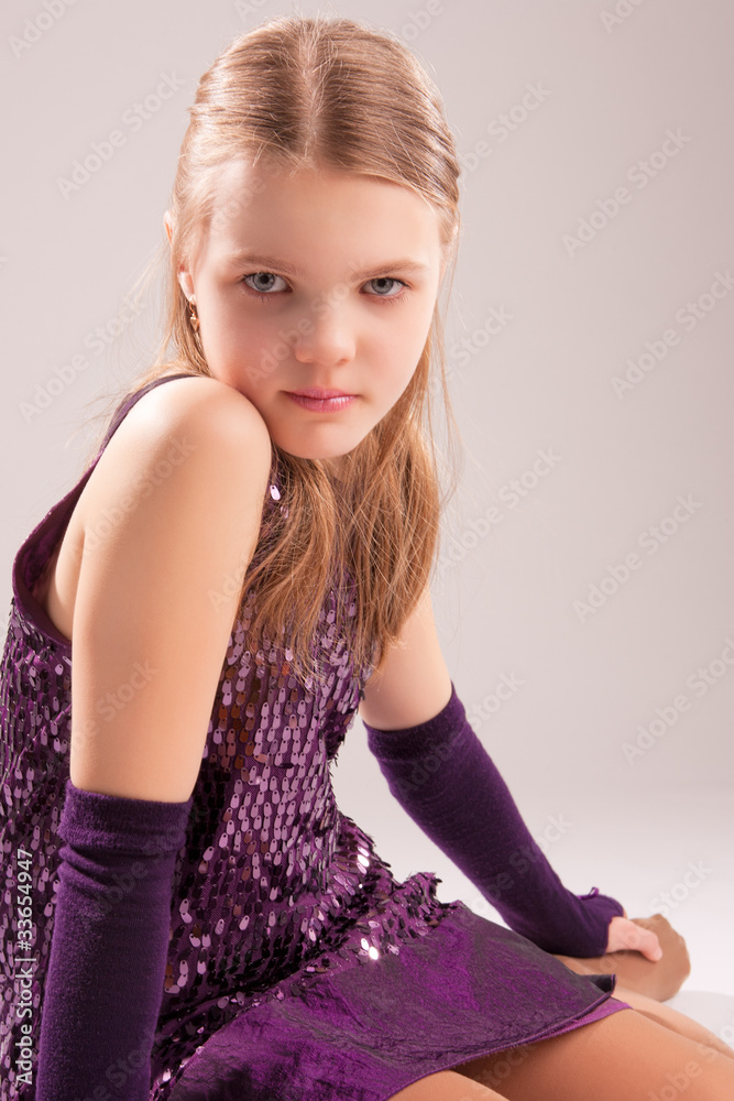 sensual little girl sitting on floor Stock Photo | Adobe Stock