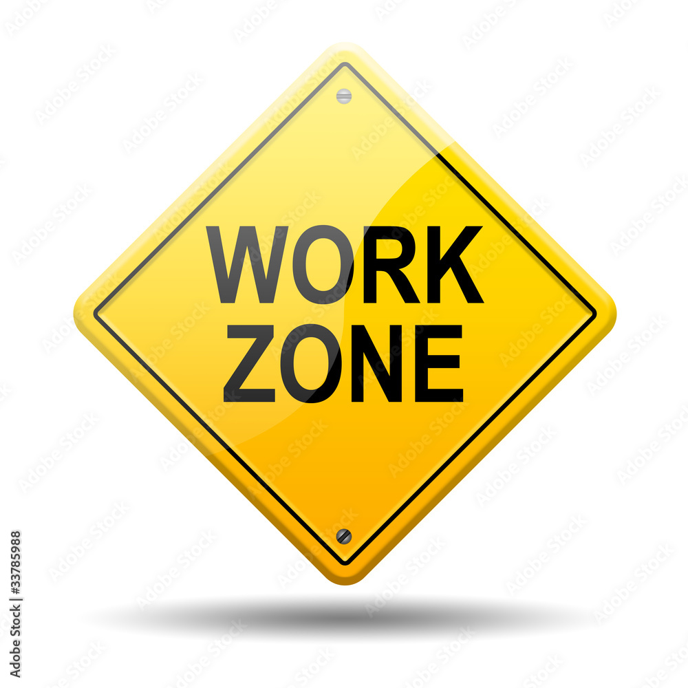 Señal amarilla texto WORK ZONE Stock Illustration | Adobe Stock