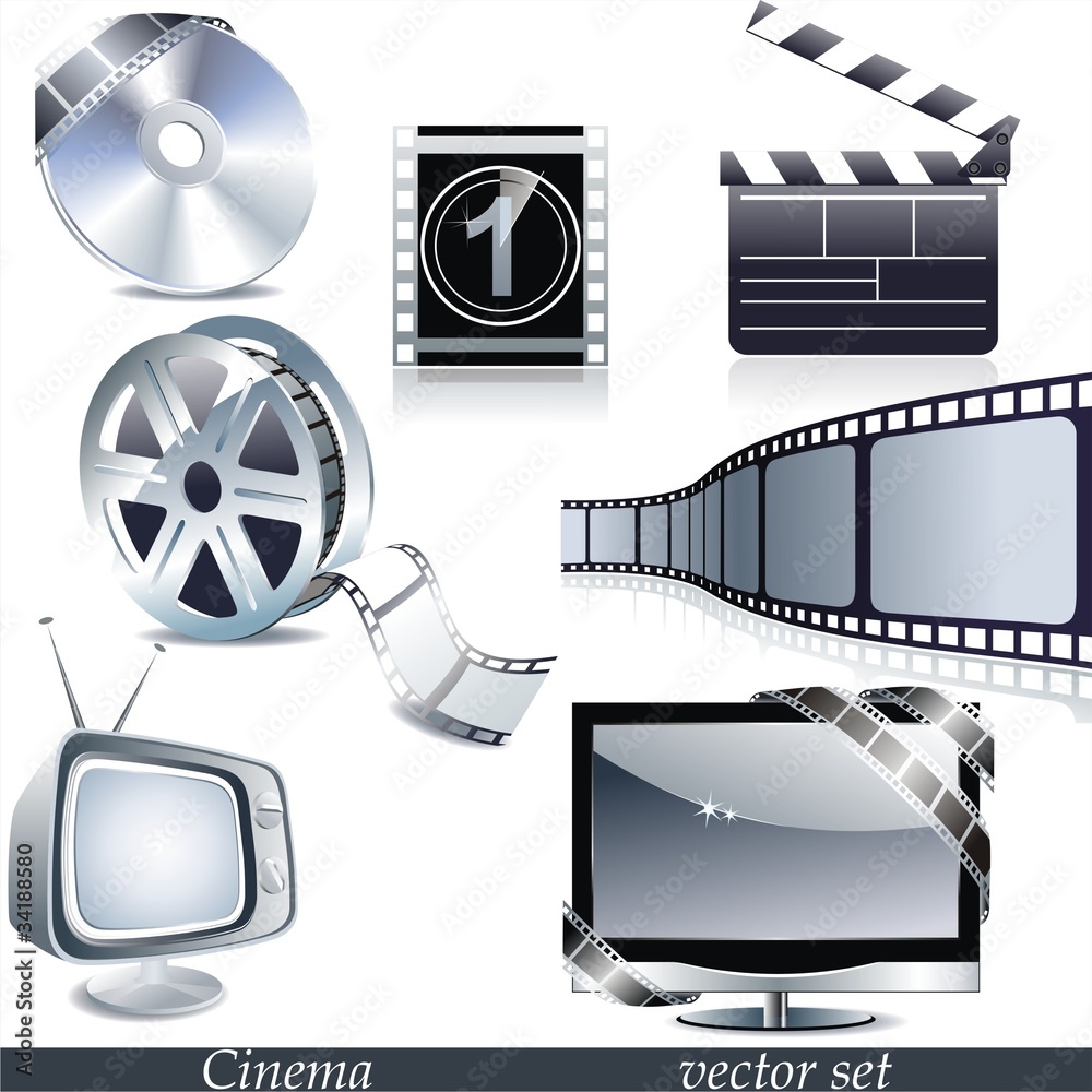 Cinema symbols vector set isolated on white. Stock Vector | Adobe Stock
