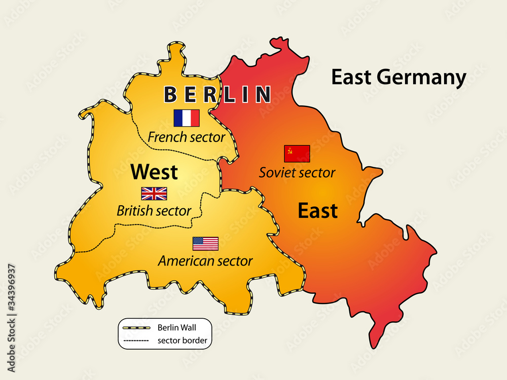 Map of Berlin wall (1961 - 1989) in Cold war. Stock Vector | Adobe Stock