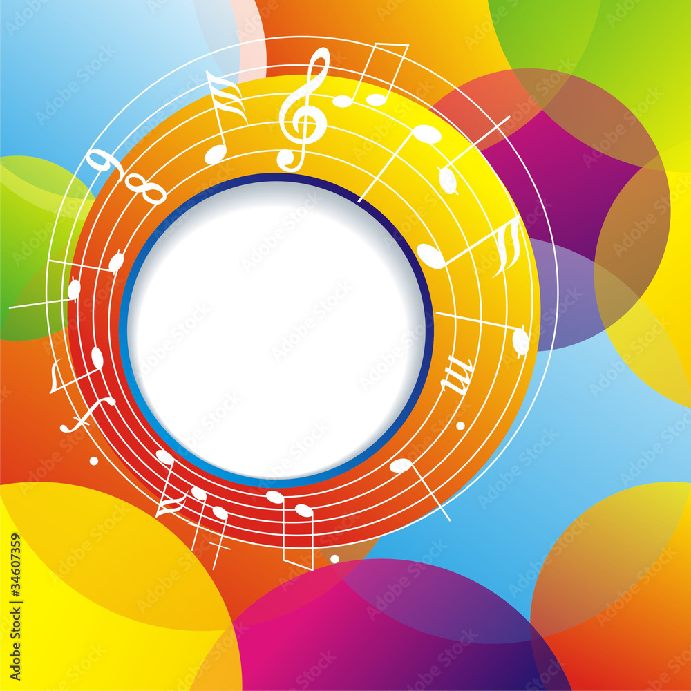 Music background with notes and color circles. Stock Vector | Adobe Stock