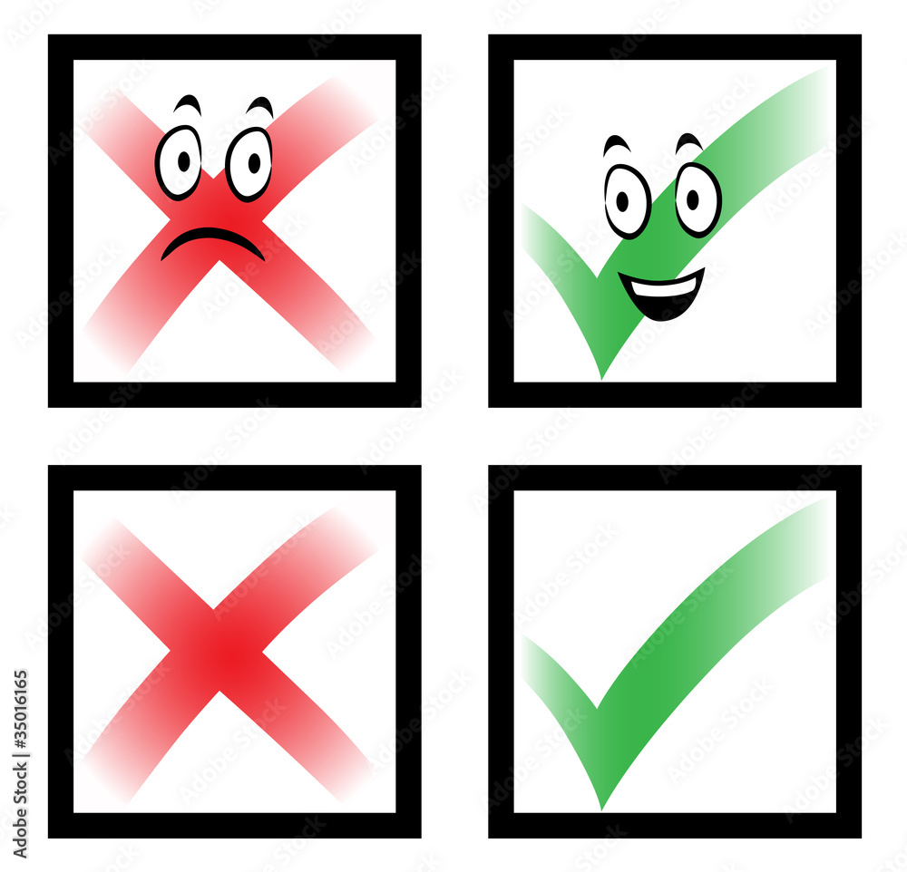 Cartoon check marks with faces Stock Vector | Adobe Stock