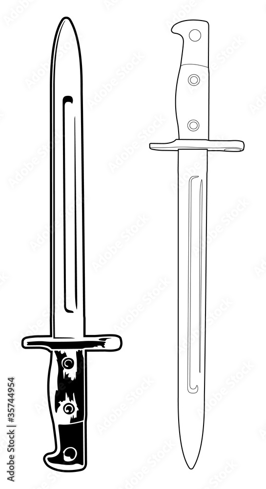 Antique Bayonet Black and White Cartoon Weapon Vector Graphic ...