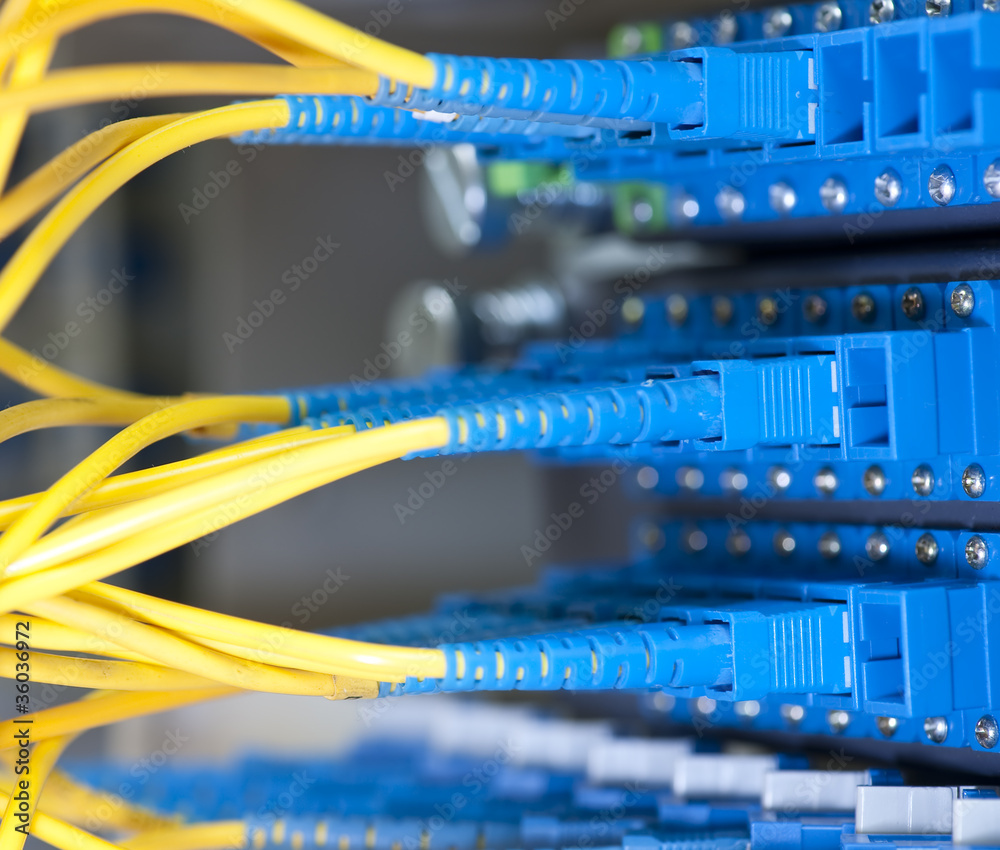 Fiber optic cablel connect to communication Distribution point Stock ...