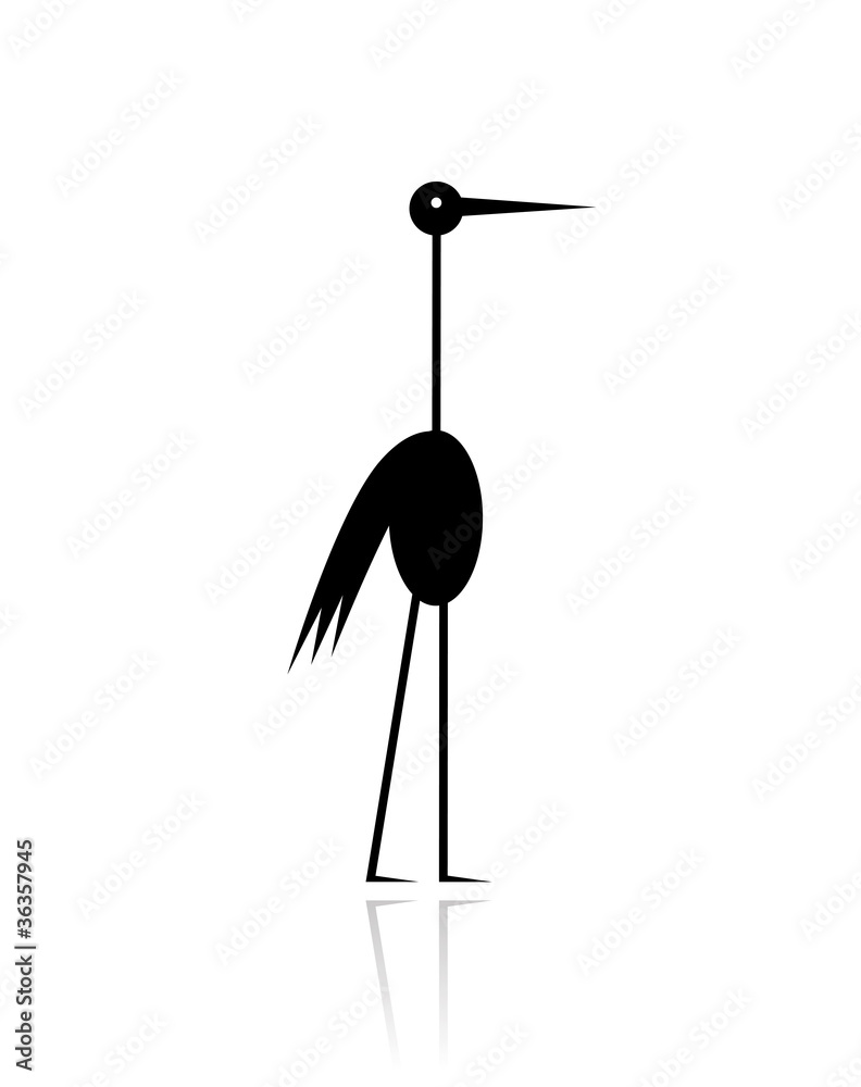 Funny stork black silhouette for your design Stock Vector | Adobe Stock
