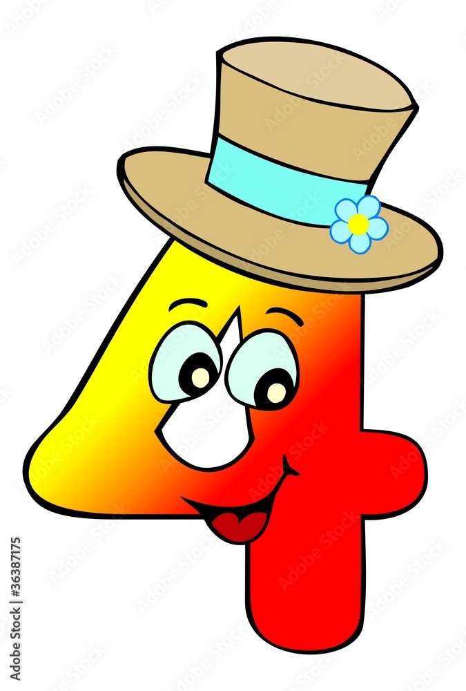 funny number 4 with hat Stock Illustration | Adobe Stock