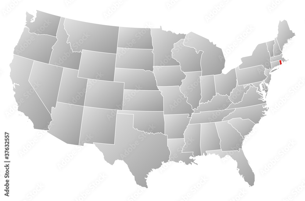 Map of the United States, Rhode Island highlighted Stock Vector | Adobe ...
