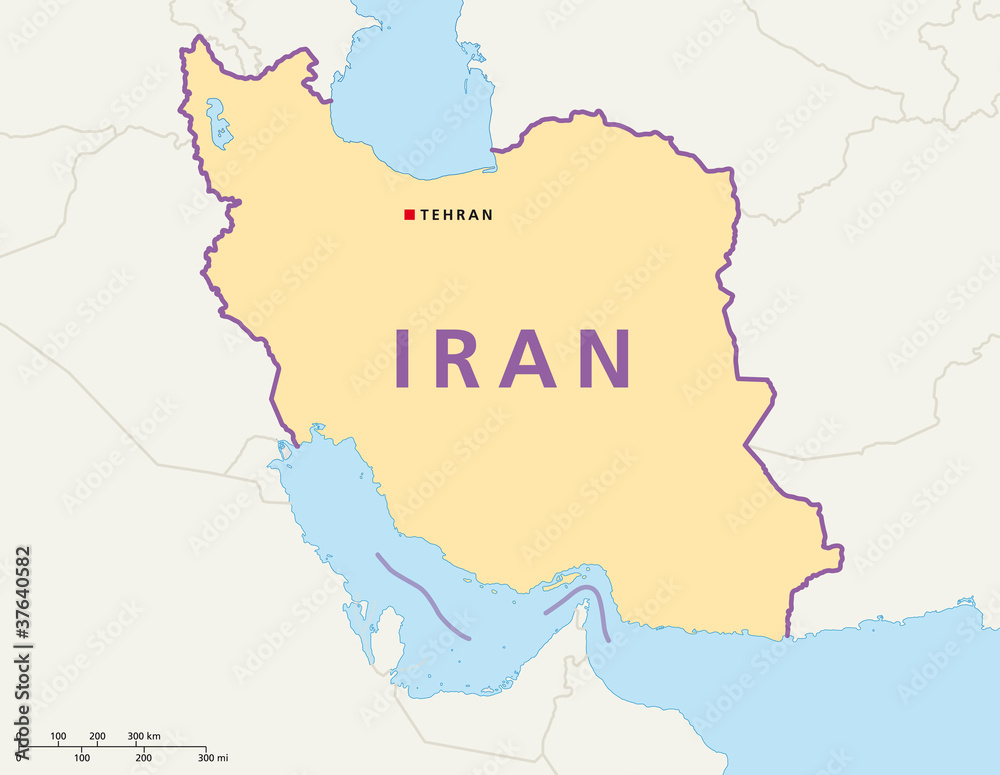 Iran political map with capital Tehran and national borders. English ...