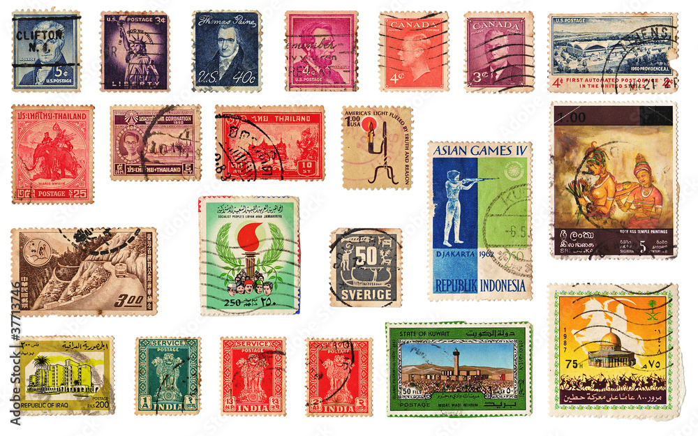 Stamps Of Different Countries With Names