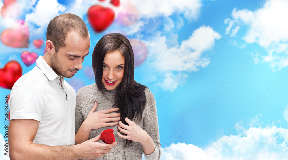 Young man making love proposal to a lady of his choice. They are Stock ...