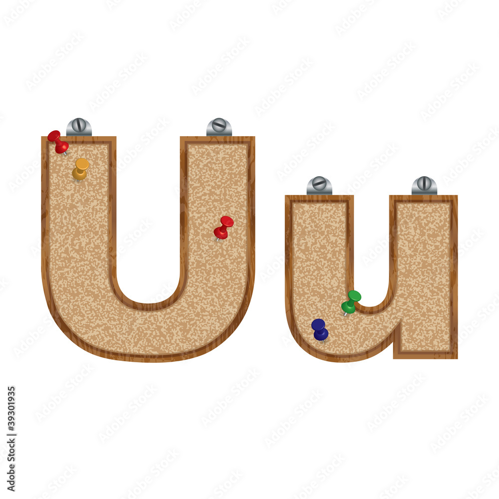 Vector set of cork board font with 3D pushpins - letter U Stock Vector ...