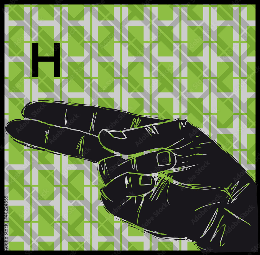 Sketch of Sign Language Hand Gestures, Letter h Stock Vector | Adobe Stock