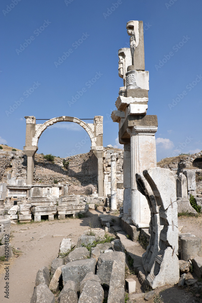 Fountain of Domitianus and Domitianus (Domitian) Square in Ephes Stock ...