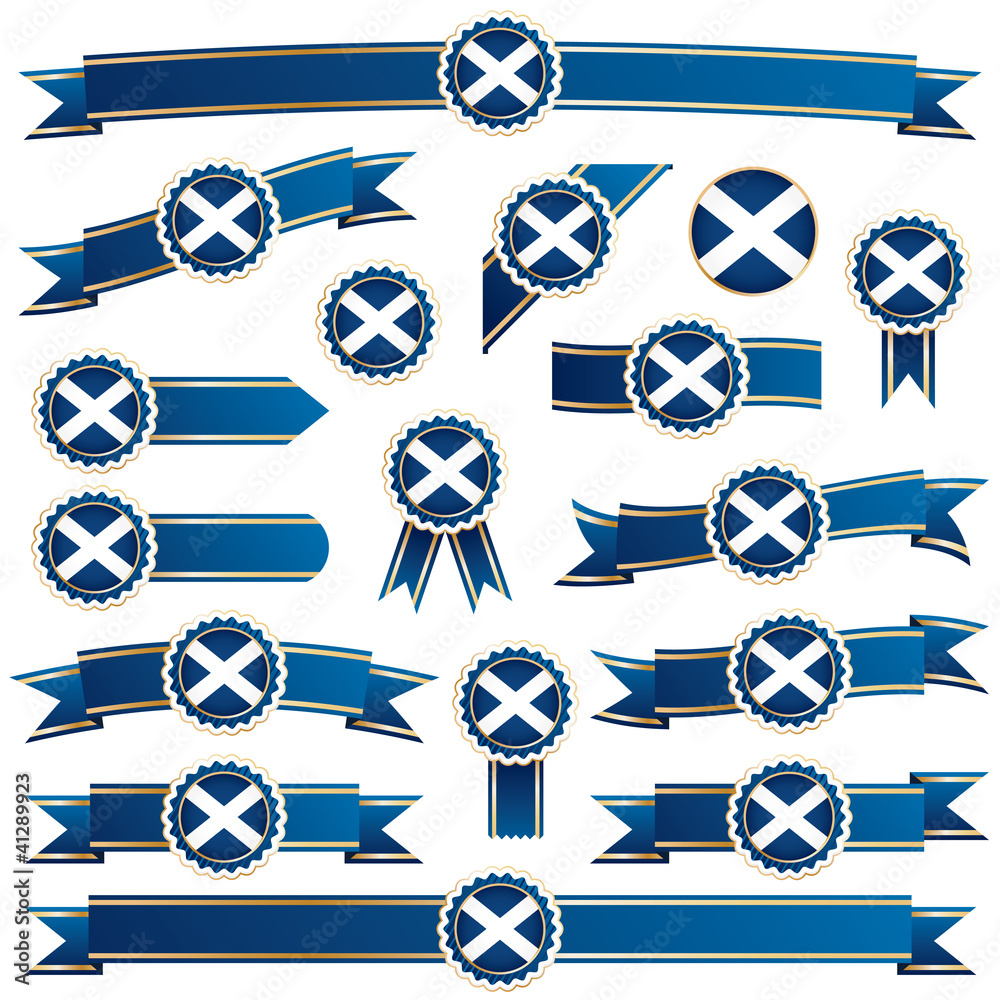 scotland flag ribbon design elements vector blue shiny badge clipart ...