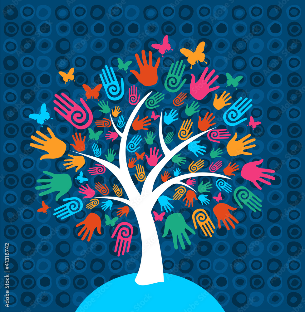 Diversity tree hands background Stock Vector | Adobe Stock