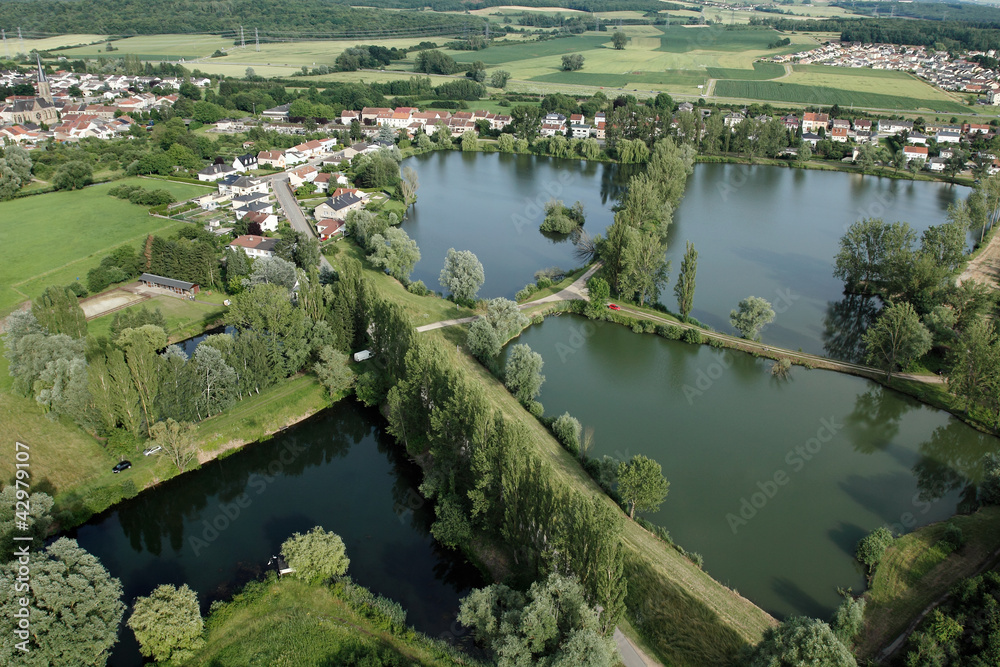 Etangs de Basse Ham, la Moselle vue du ciel (57) Stock Photo | Adobe Stock