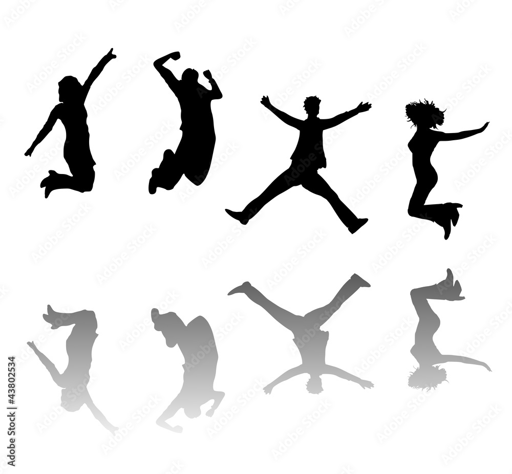 Stock-Vektorgrafik „Jubelnde und springende junge Menschen“ | Adobe Stock