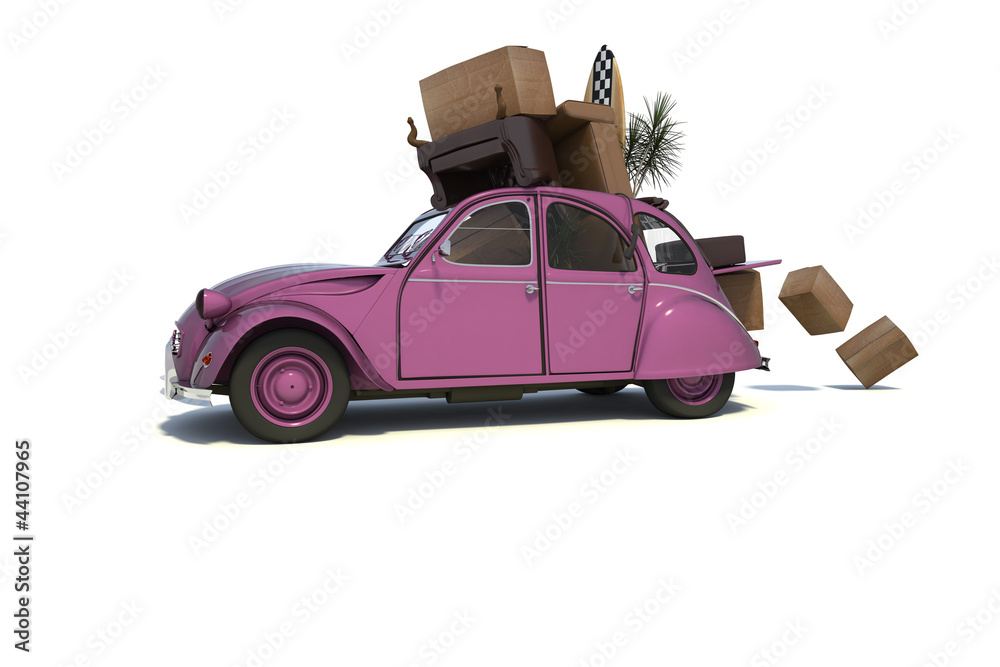 Stock-Illustration „Umzug mit überladenem Auto“ | Adobe Stock