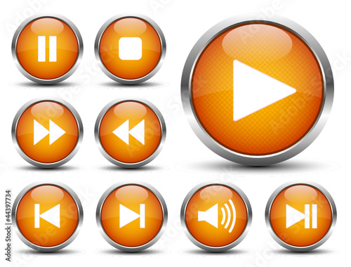 Play Button Set Orange Stock Vector | Adobe Stock