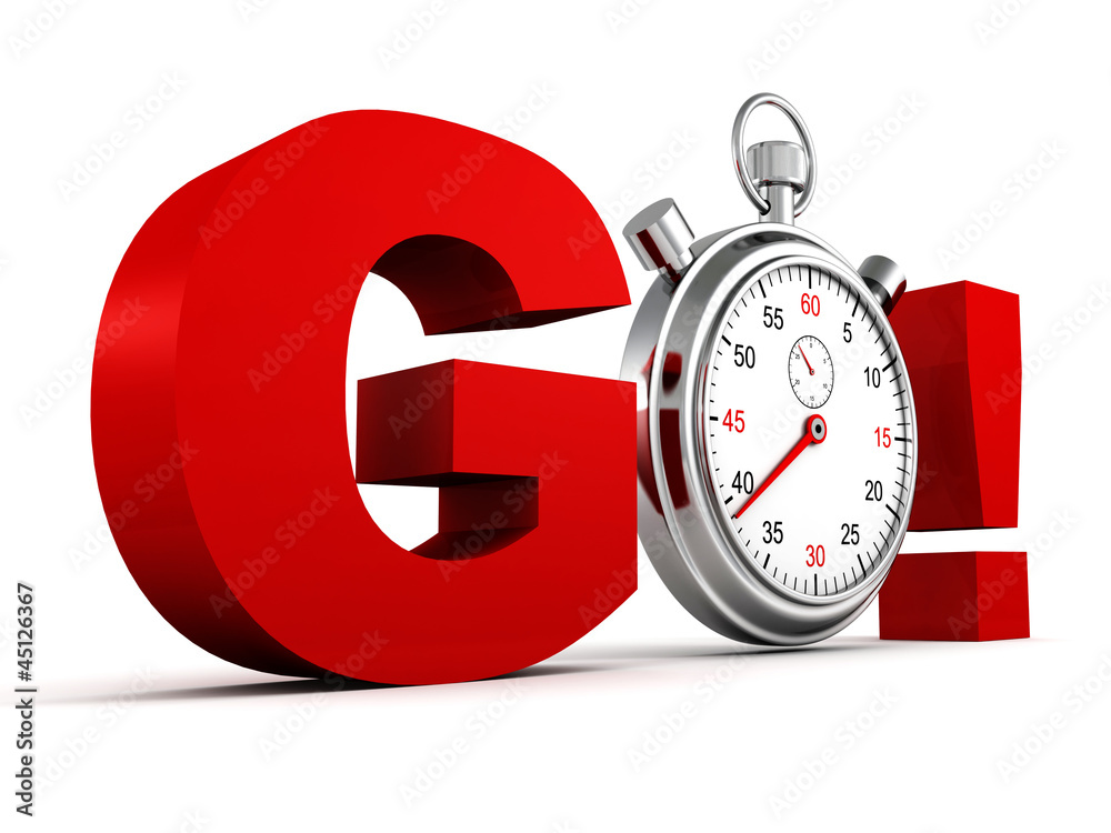 competition concept red GO letters with classic stopwatch Stock ...
