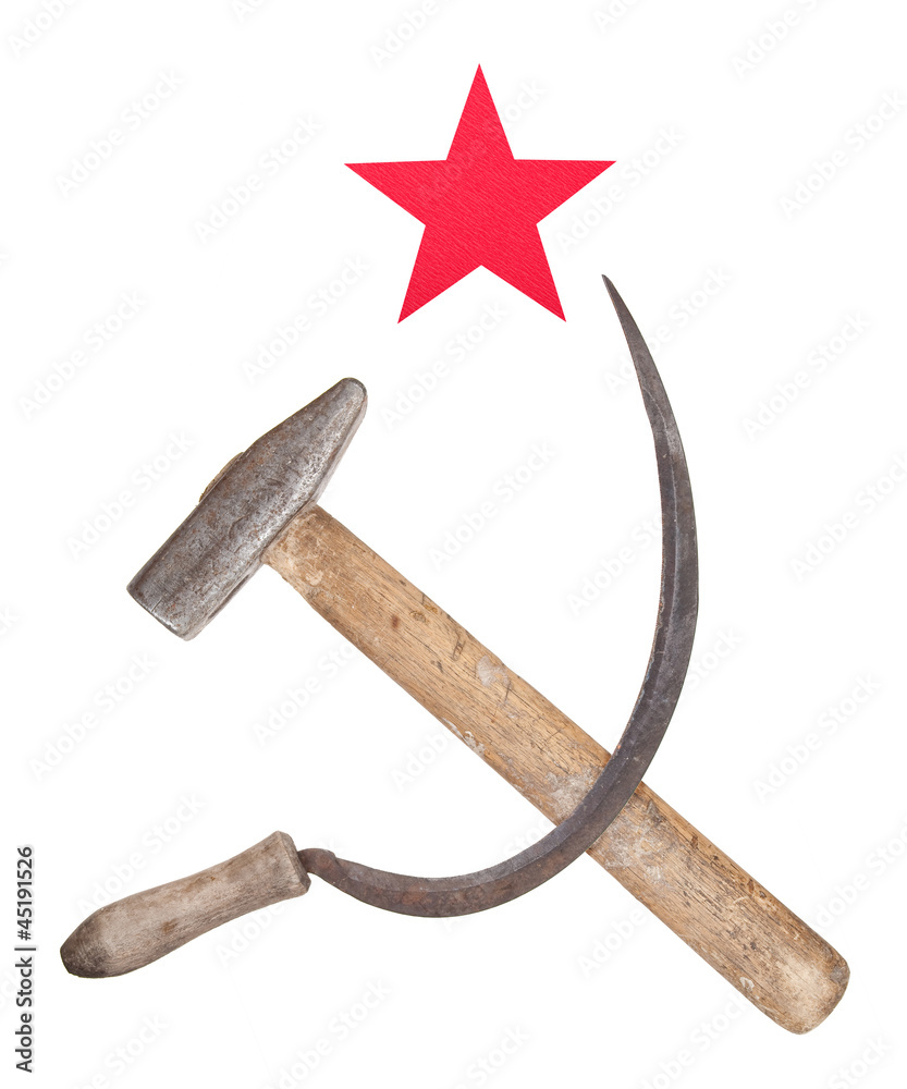 Soviet symbols of the hammer and sickle with a red star Stock Photo ...