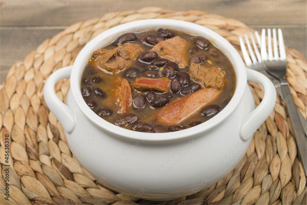 Feijoada - Brazilian beef, sausage, pork and black bean stew Stock ...
