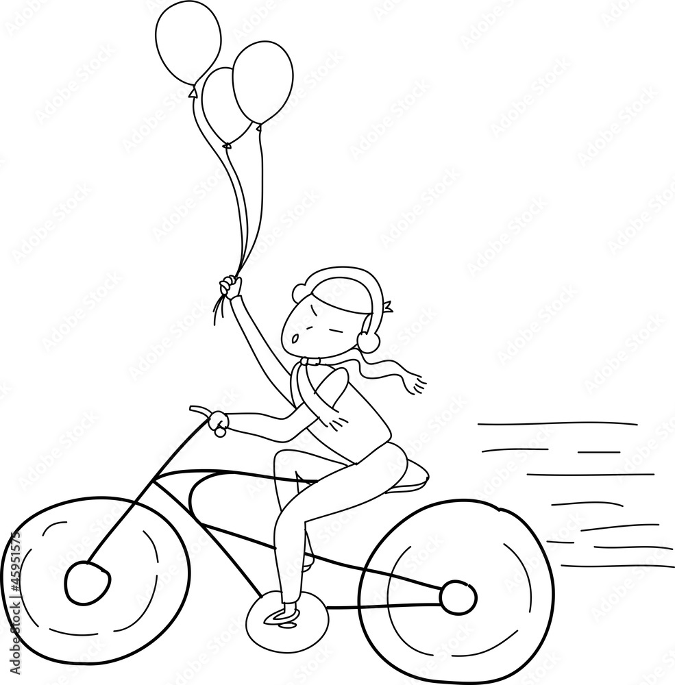 freehand sketch cartoon girl relax riding on bicycle Stock Vector ...