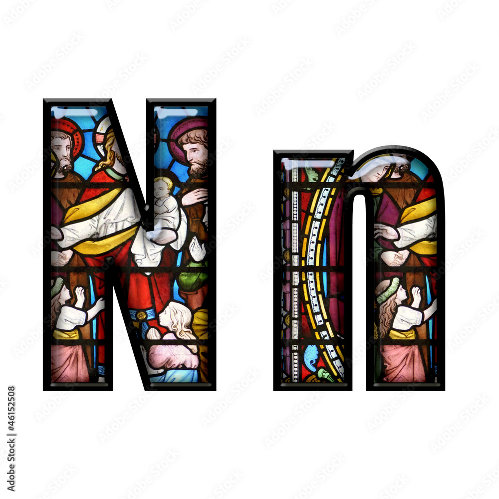 Illustration Stock Stained Glass letter N in upper and lower case ...