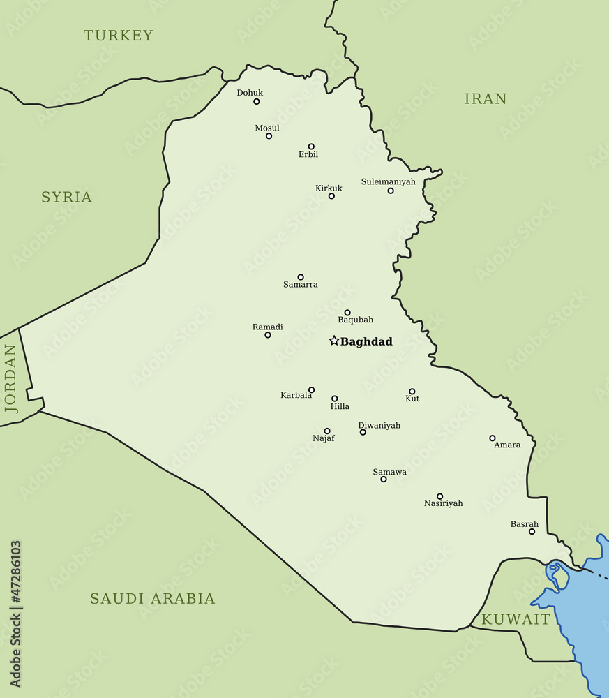 Iraq map - vector country outline with cities の Stock ベクター | Adobe Stock