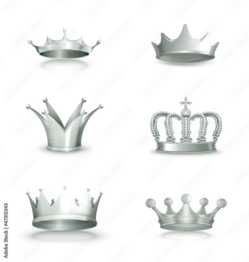 Silver crowns, set Stock Vector | Adobe Stock