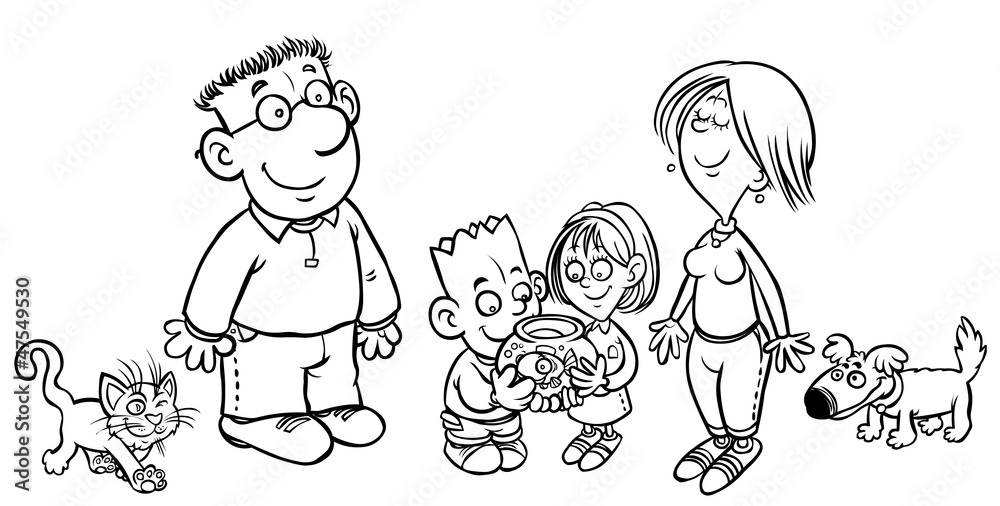 Cartoon Family .outline drawing. Stock Illustration | Adobe Stock
