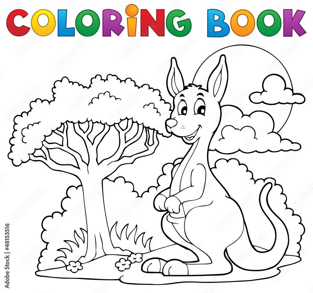 Coloring book with happy kangaroo Stock Vector | Adobe Stock
