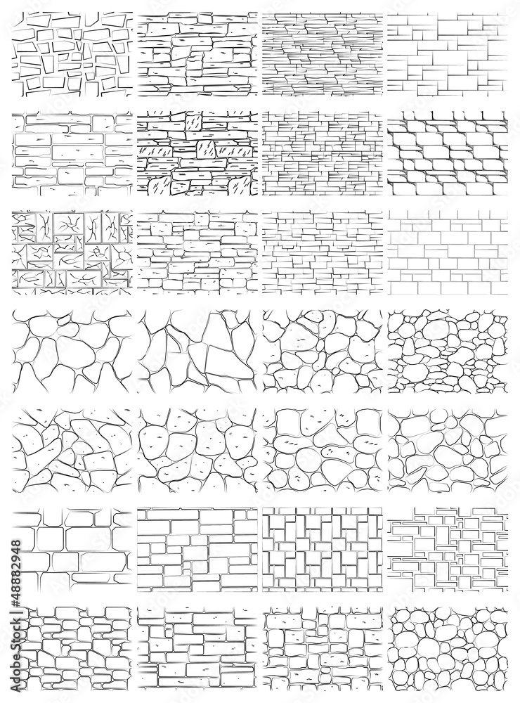Vector masonry texture collection – natural stone, brick and rock wall ...