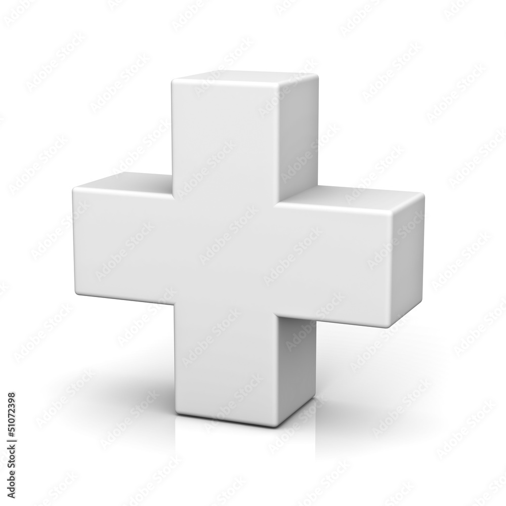 White plus sign isolated on white background with reflection Stock ...