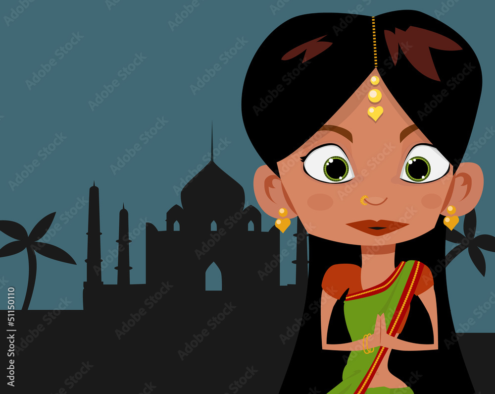 Cartoon Indian girl in sari Stock Vector | Adobe Stock