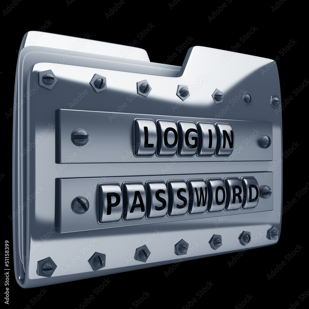 metal folder icon with security password isolated on black background ...