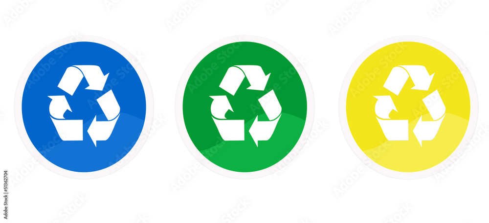 Ilustración de Stock Iconos de reciclaje en colores azul, verde y ...