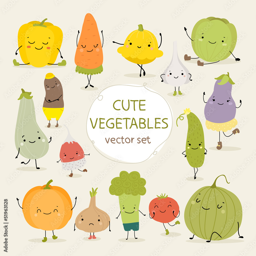 Cute vector set of vegetables Stock Vector | Adobe Stock
