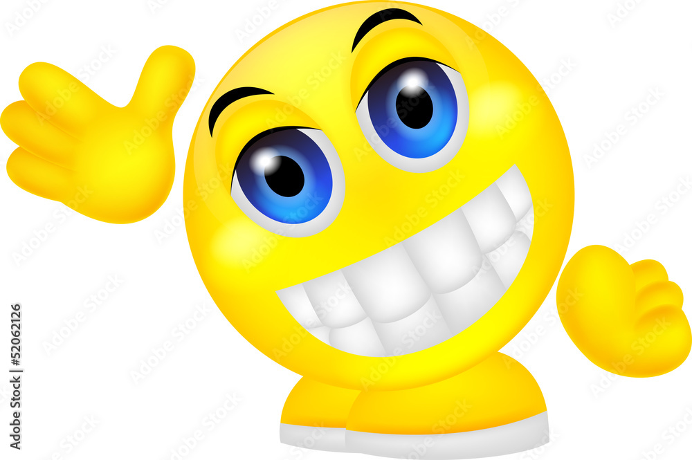 Smiley emoticon waving hand 素材庫向量圖 | Adobe Stock