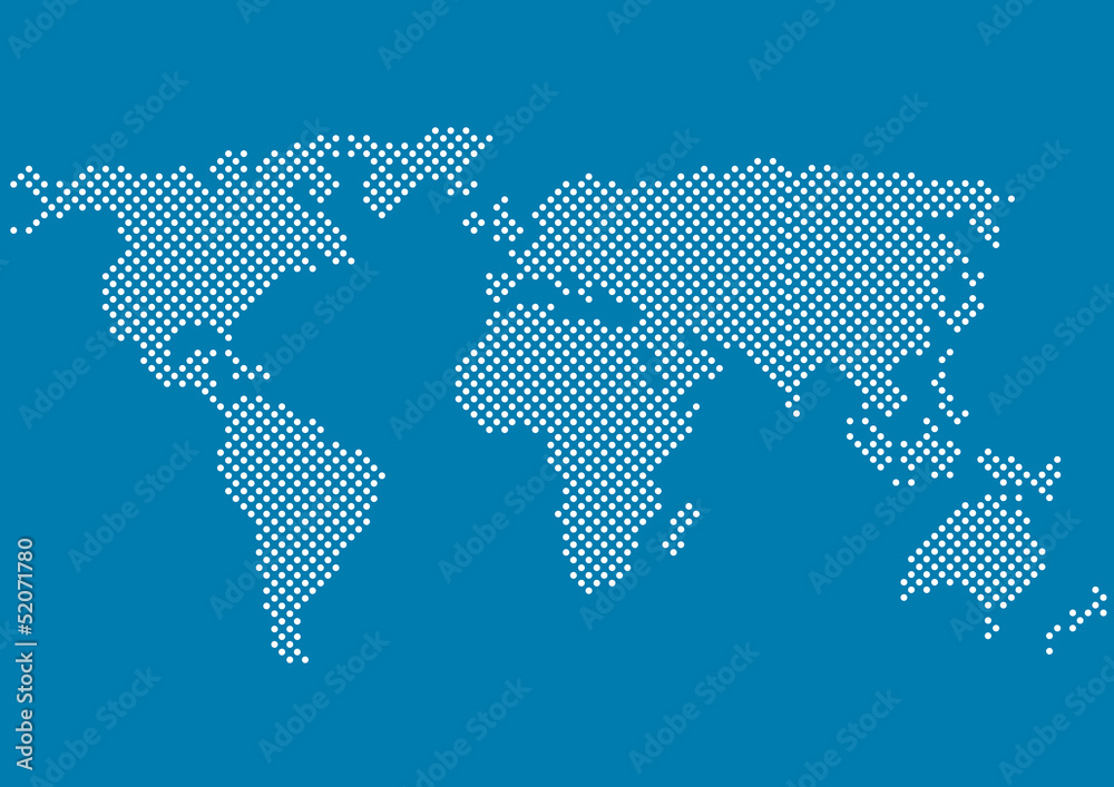 vector world map made of white dots on blue, world map silhouette of ...