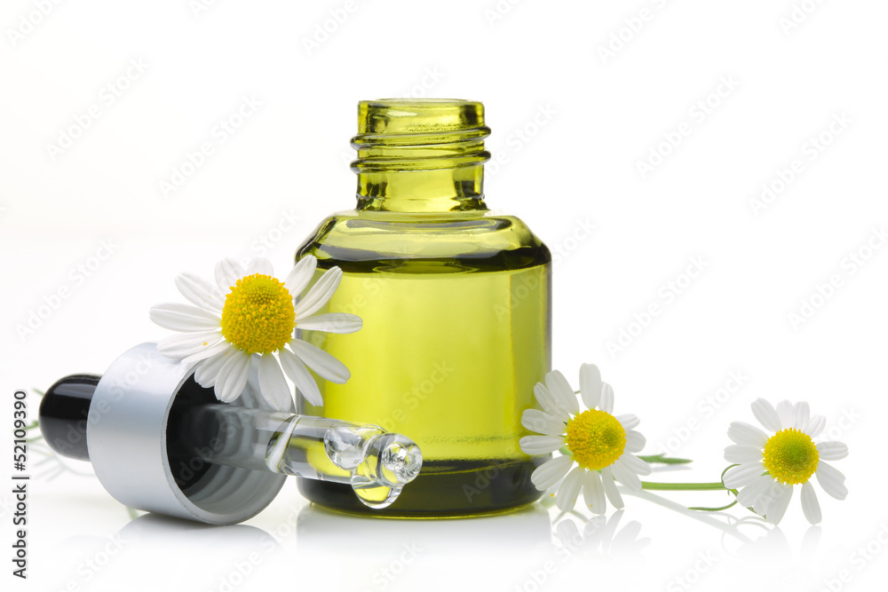 Cosmetic oil with daisy flower Stock Photo | Adobe Stock