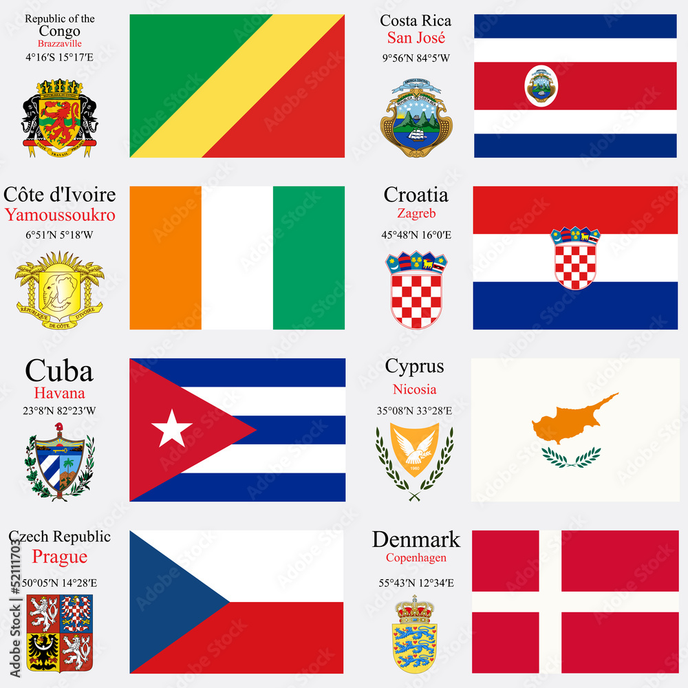world flags and capitals set 6 Stock Vector | Adobe Stock